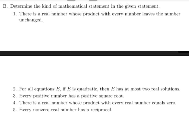 Solved B. Determine the kind of mathematical statement in | Chegg.com