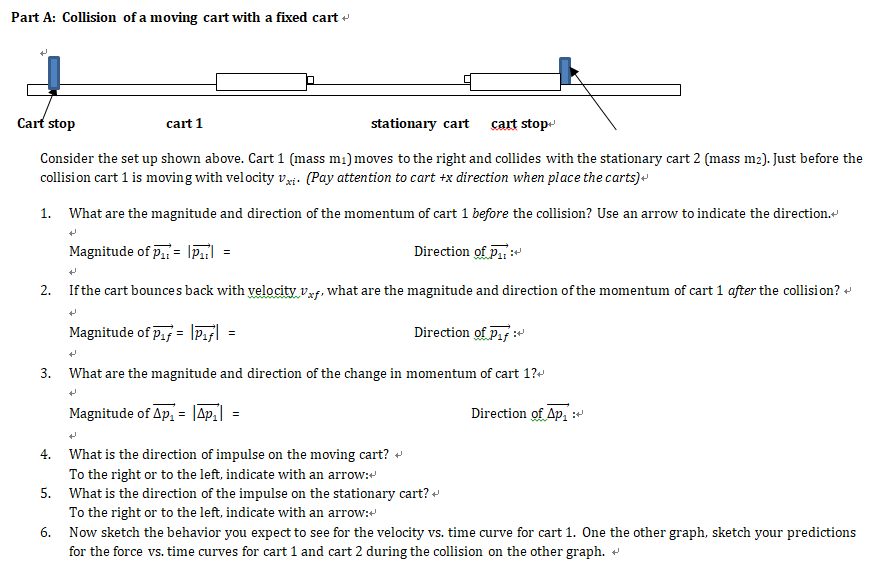 Solved Part A: Collision of a moving cart with a fixed cart | Chegg.com