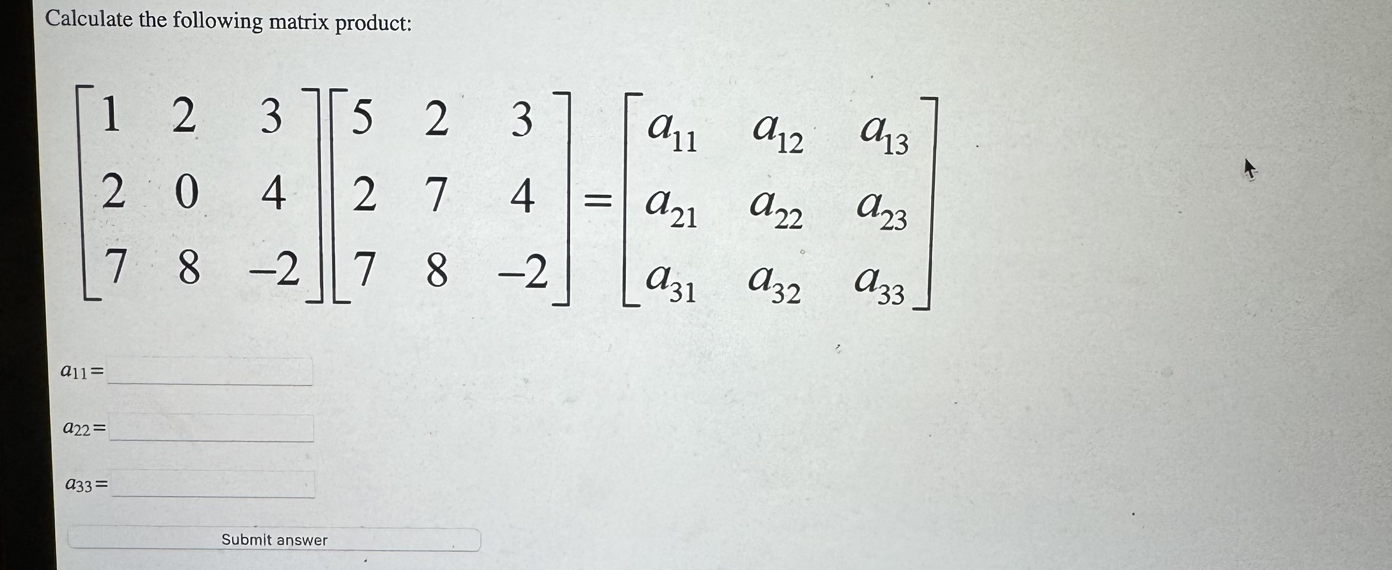 Solved Calculate the following matrix | Chegg.com