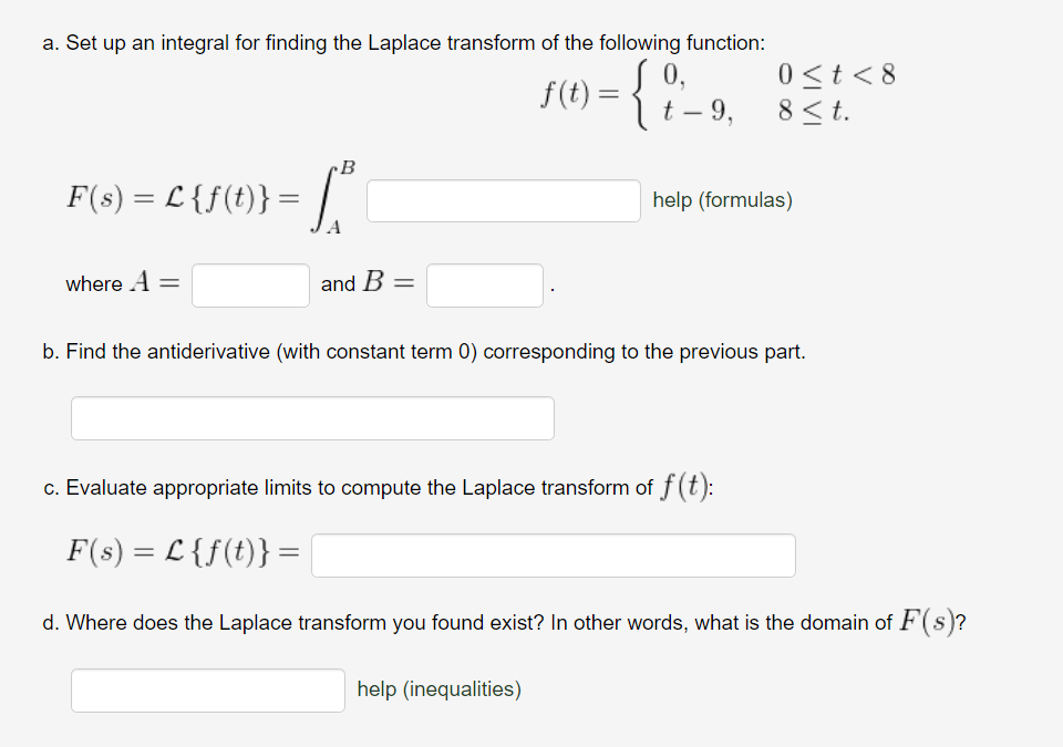 Solved a. Set up an integral for finding the Laplace | Chegg.com