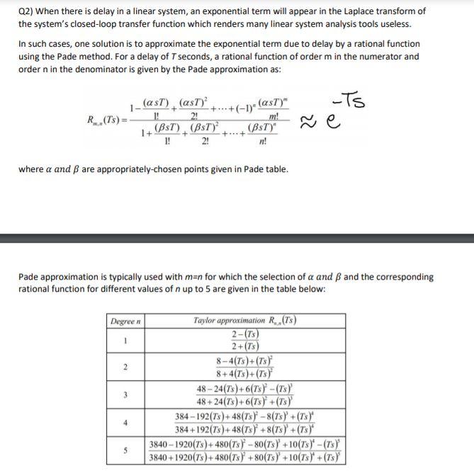 Q2) When there is delay in a linear system, an | Chegg.com