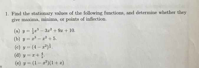 Solved 1. Find the stationary values of the following | Chegg.com