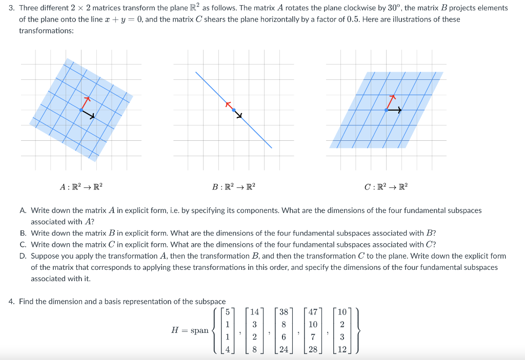 3. Three different 2×2 matrices transform the plane | Chegg.com