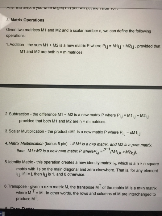 Solved Given two matrices M1 and M2 and a scalar number c, | Chegg.com