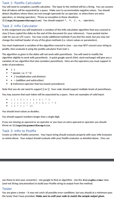 Solved Task 1: Postfix Calculator You will need to complete | Chegg.com