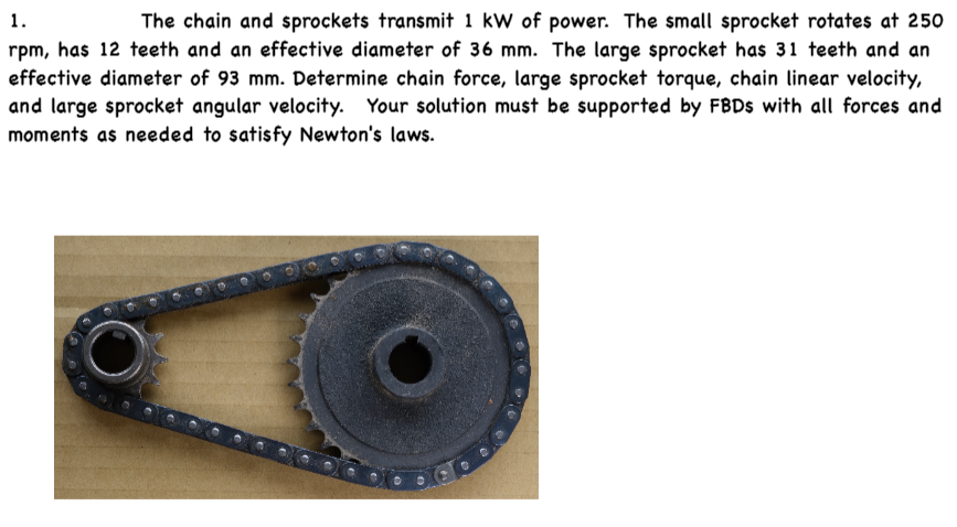 Solved 1. The chain and sprockets transmit 1 kW of power. | Chegg.com