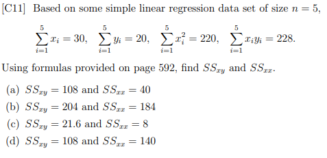 Solved [C11] Based on some simple linear regression data set | Chegg.com
