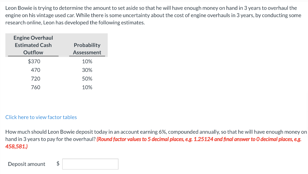 Solved Leon Bowie is trying to determine the amount to set | Chegg.com