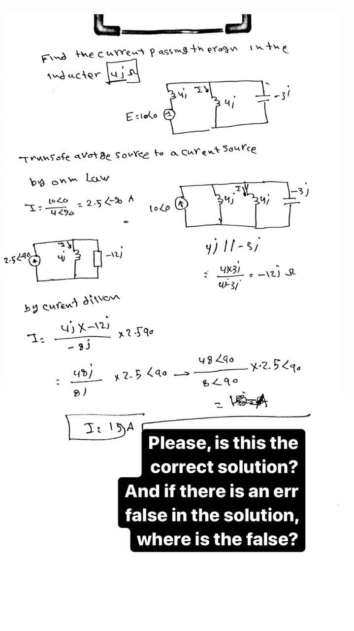 Solved Find the current passing theragn intue inducter ujsh | Chegg.com