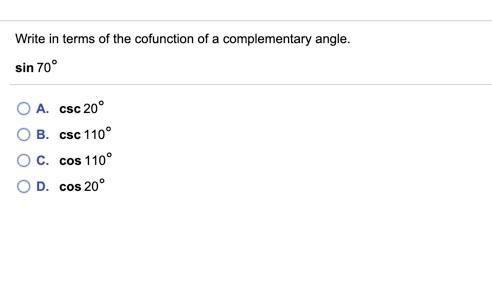 Solved Write in terms of the cofunction of a complementary | Chegg.com