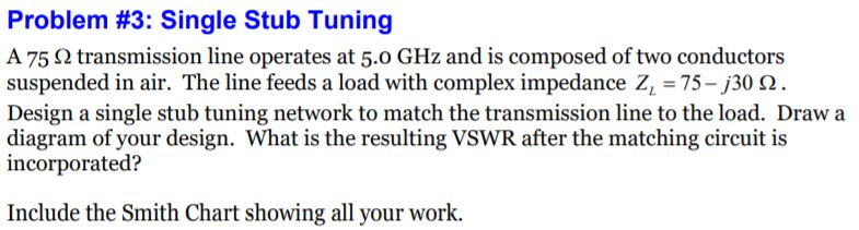 Solved Problem #3: Single Stub Tuning A 75 2 transmission | Chegg.com