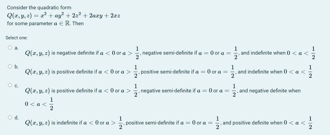 Solved Consider the quadratic form | Chegg.com