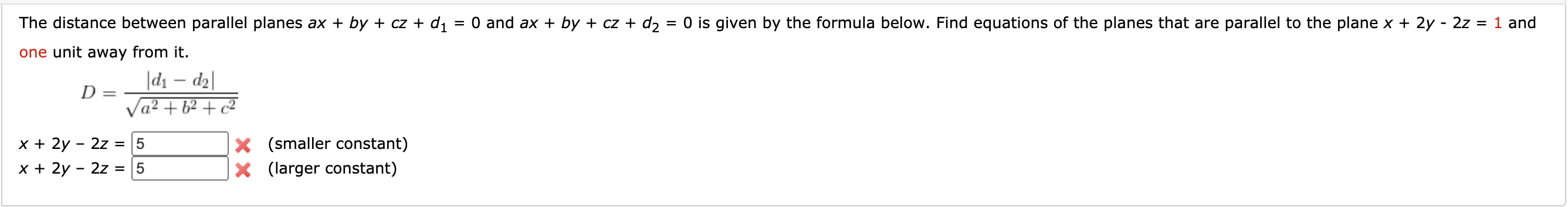 Solved The distance between parallel planes ax + by + cz + | Chegg.com