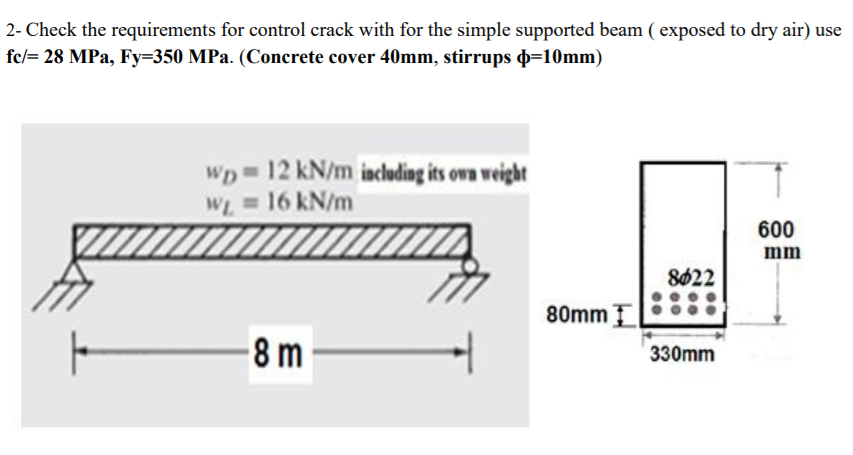 Solved 2- Check the requirements for control crack with for | Chegg.com