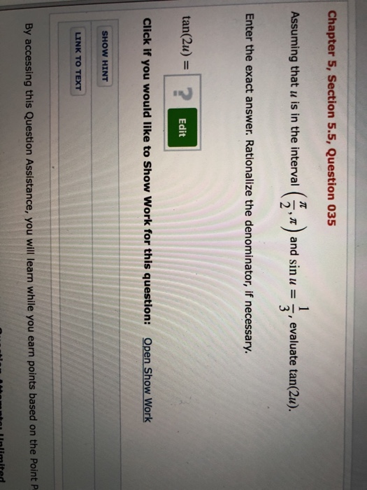Solved Chapter 5, Section 5.5, Question 035 Assuming that u | Chegg.com