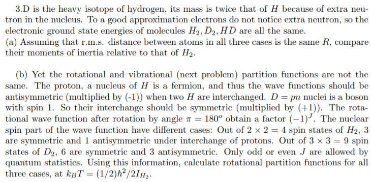 3.D is the heavy isotope of hydrogen, its mass is | Chegg.com