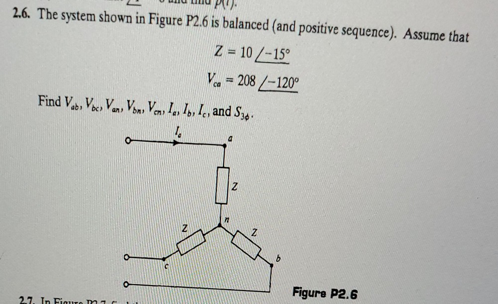 Solved 2.6. The system shown in Figure P2.6 is balanced (and | Chegg.com