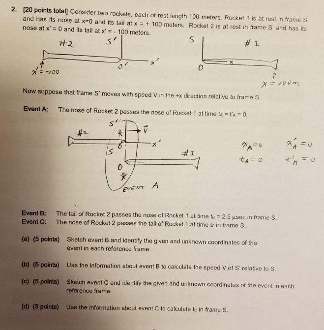 Solved 2. (20 points total] Consider two rockets, each of | Chegg.com