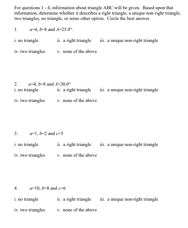 Solved For questions 1 - 4, information about triangle ABC | Chegg.com