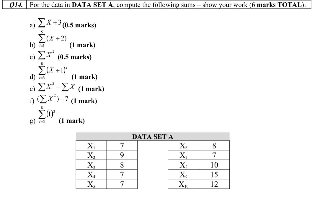 Solved Q14. For the data in DATA SET A, compute the | Chegg.com