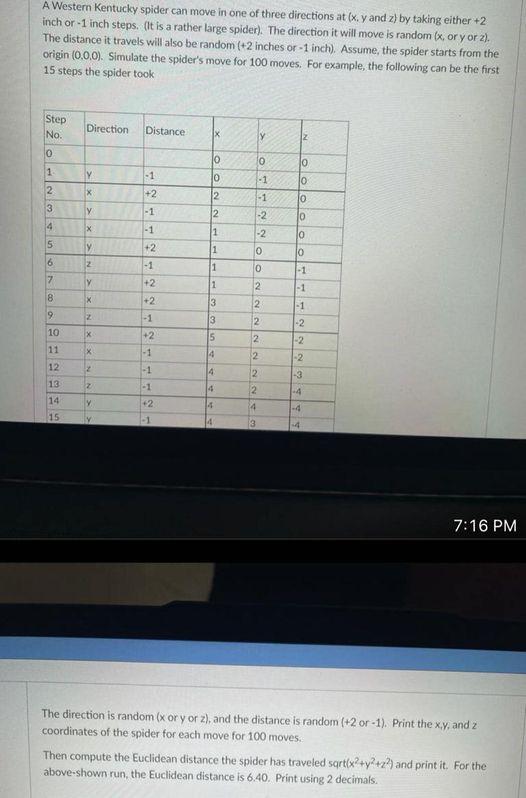 Solved A western kentucky spider can move in three | Chegg.com