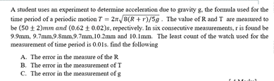 Solved A student uses an experiment to determine | Chegg.com