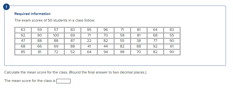 Solved Required information The exam scores of 50 students | Chegg.com