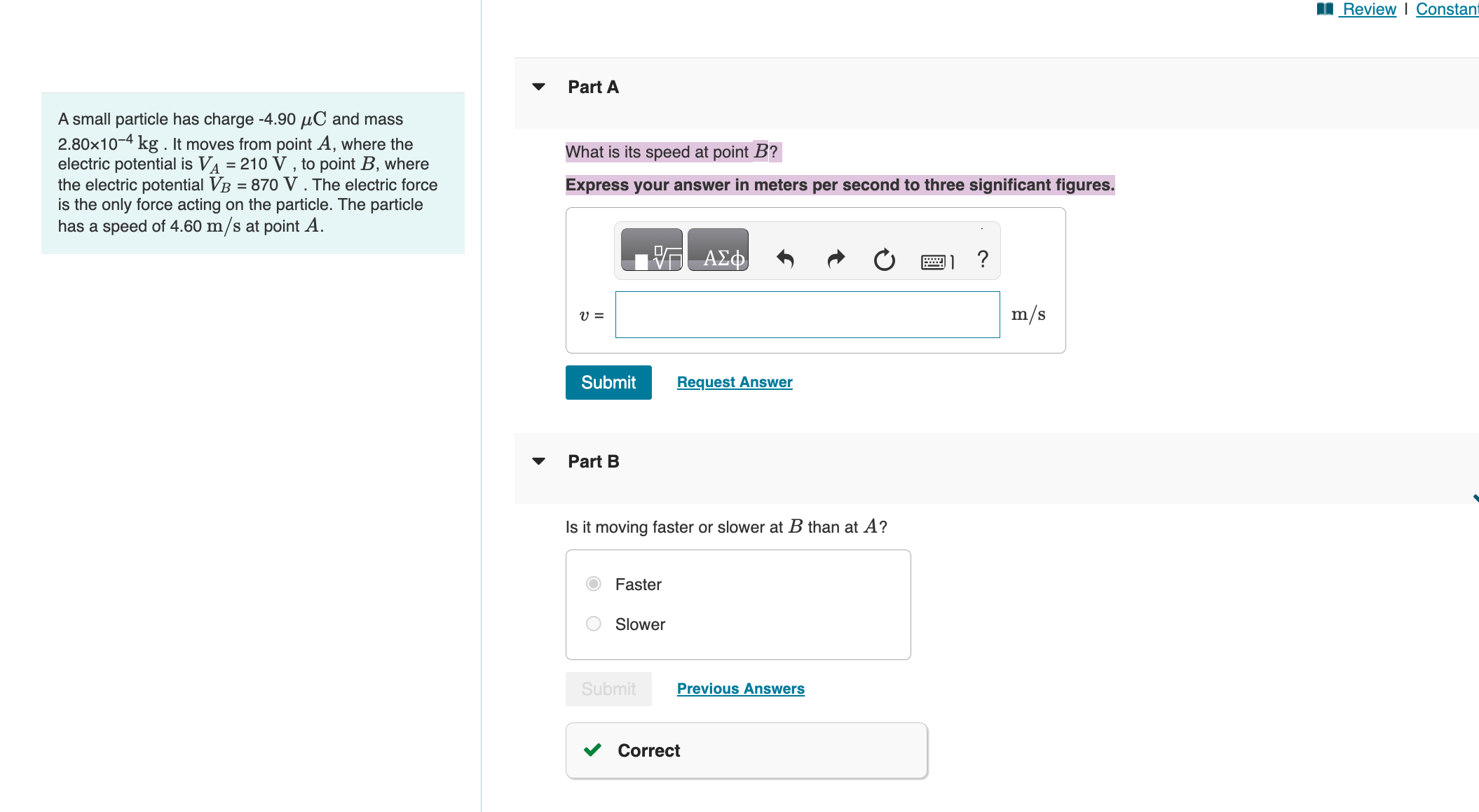 Solved A small particle has charge −4.90μC and mass | Chegg.com