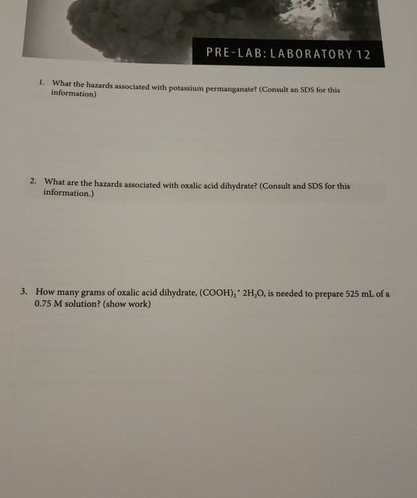 Solved PRE-LAB: LABORATORY 12 1. What the hazards associated | Chegg.com