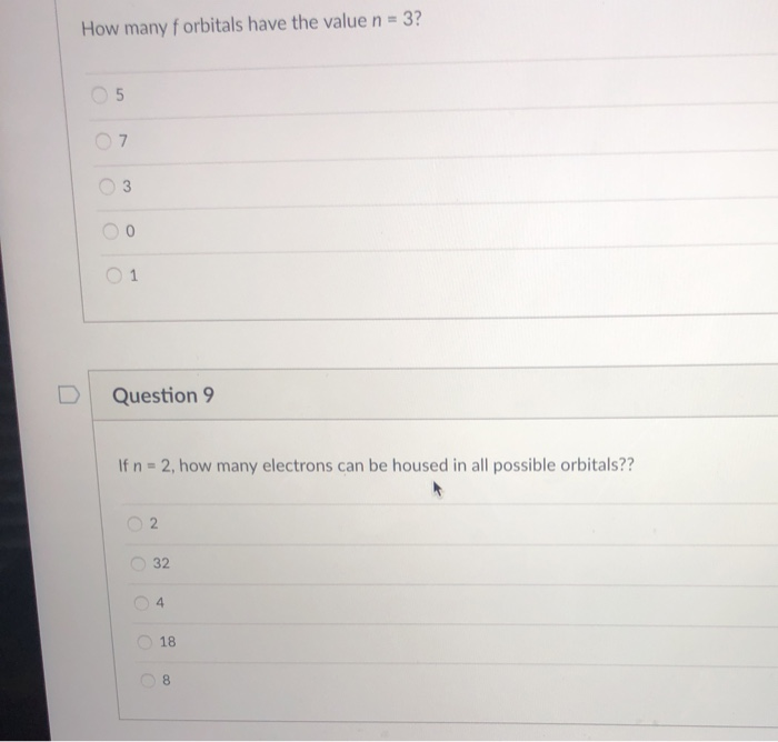 Solved How many f orbitals have the value n 3? DQuestion 9 | Chegg.com