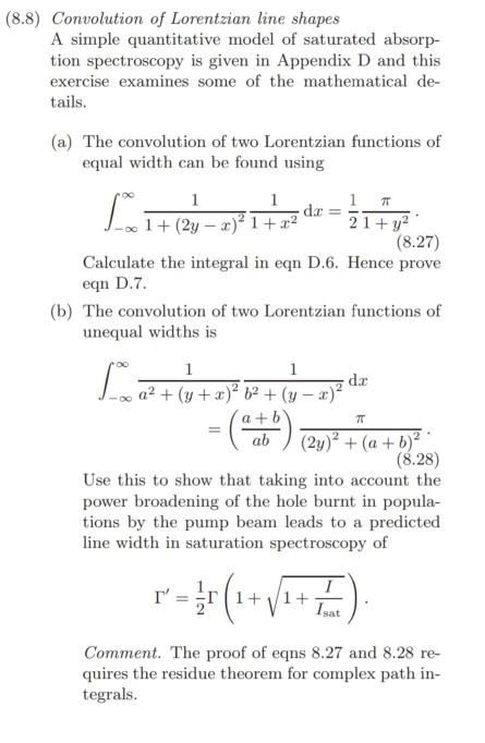 (8.8) Convolution of Lorentzian line shapes A simple | Chegg.com