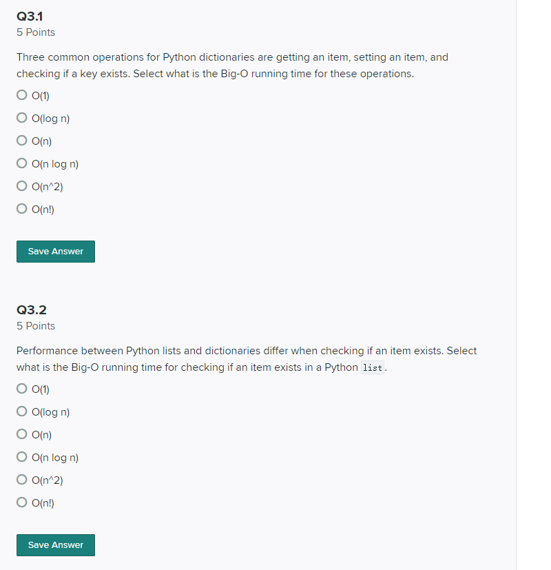 Solved Q3.1 5 Points Three common operations for Python | Chegg.com
