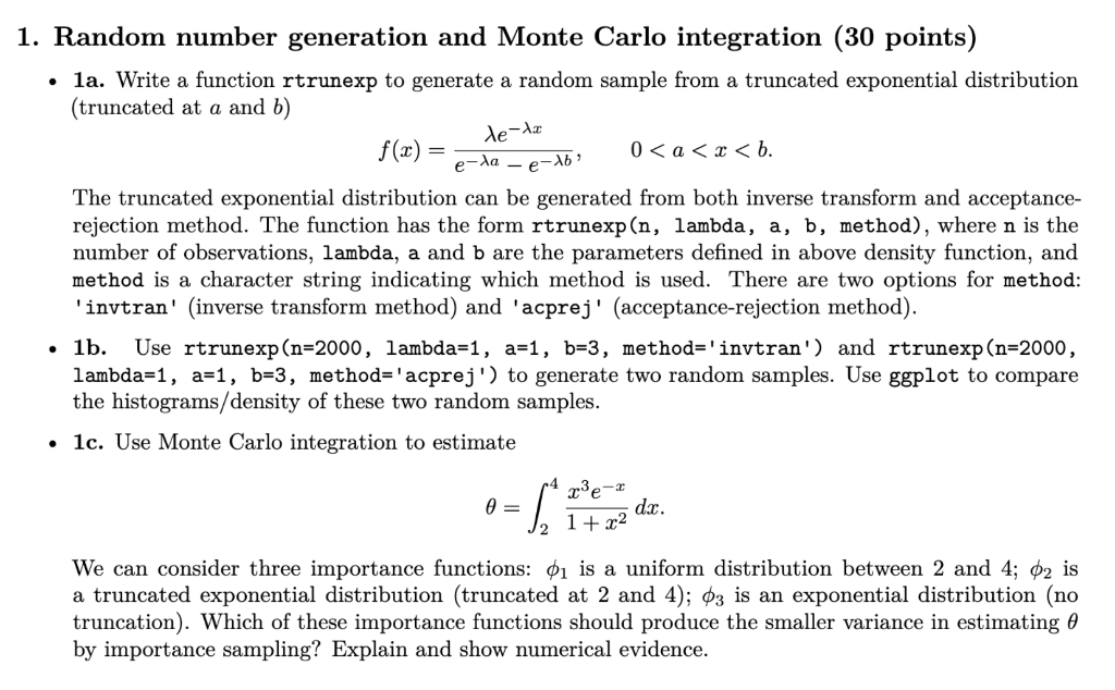 1a. Write a function rtrunexp to generate a random | Chegg.com
