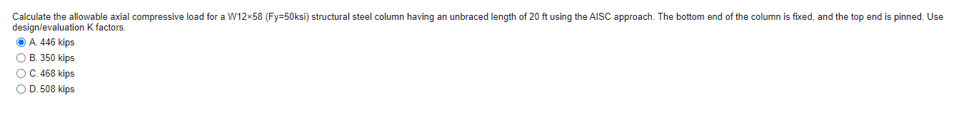 Solved Calculate the allowable axial compressive load for a | Chegg.com