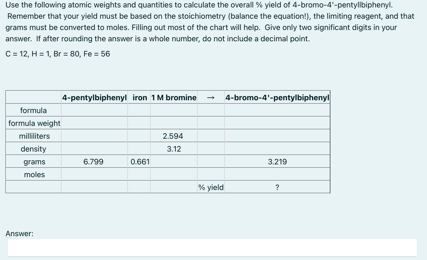 Solved Use the following atomic weights and quantities to | Chegg.com
