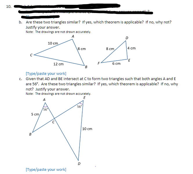 Solved b. Are these two triangles similar? If yes, which | Chegg.com