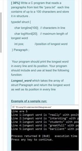 Solved Write a C program that reads a paragraphs from text | Chegg.com