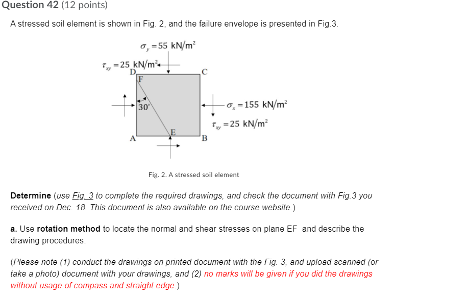 Solved Question 42 (12 points) A stressed soil element is | Chegg.com