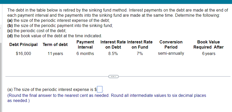 Solved The debt in the table below is retired by the sinking | Chegg.com