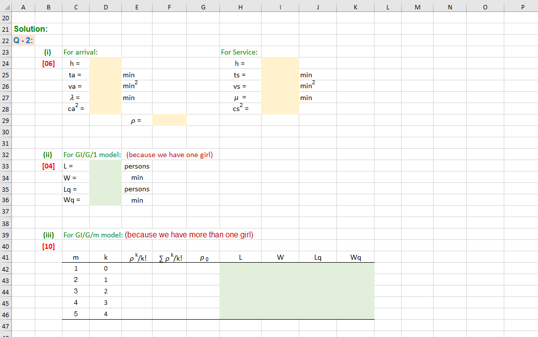 Solved A B C D E F G H I J K L M Chapter 11 Queueing Theory | Chegg.com