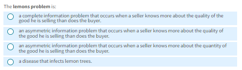 Solved The lemons problem is:a complete information problem | Chegg.com