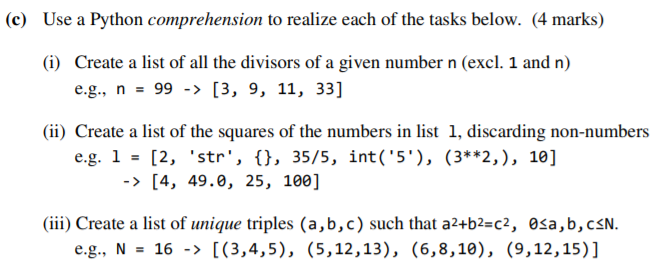 Solved (c) Use a Python comprehension to realize each of the | Chegg.com