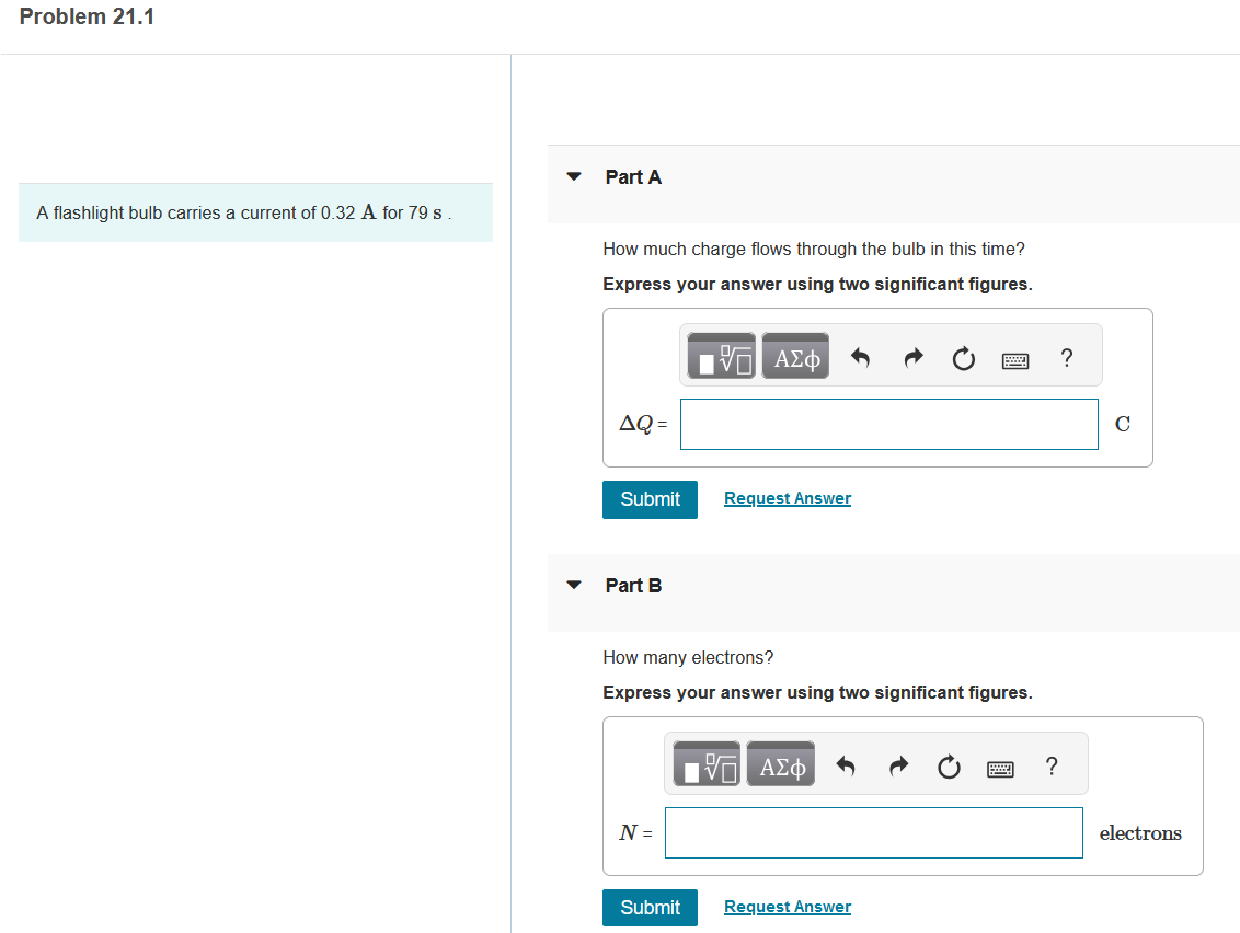 Solved Problem 21.1A flashlight bulb carries a current of | Chegg.com