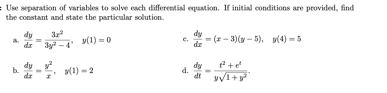 Use separation of variables to solve each | Chegg.com