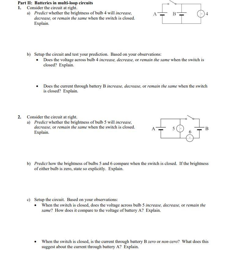 Solved Part I: Batteries in a single loop 1. Consider the | Chegg.com