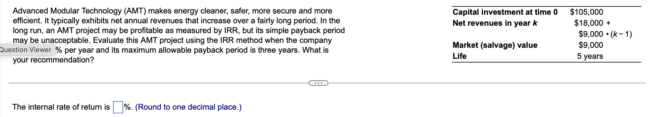Solved Advanced Modular Technology (AMT) ﻿makes energy | Chegg.com