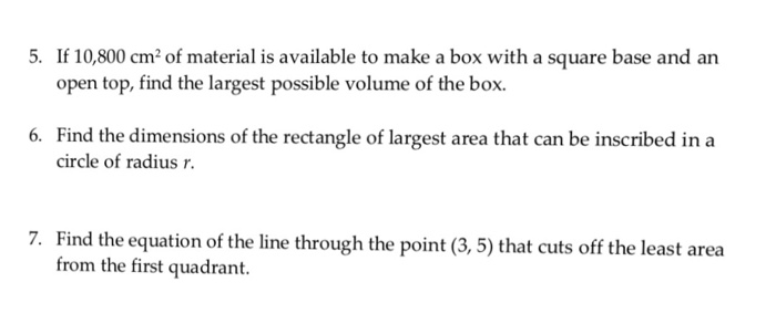 Solved 5. If 10,800 cm2 of material is available to make a | Chegg.com