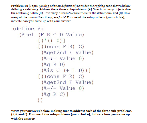 Problem 10 (Topic: racklog relation definitions) | Chegg.com