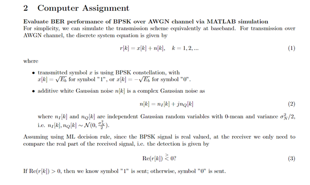 Solved 2 Computer Assignment Evaluate BER performance of | Chegg.com