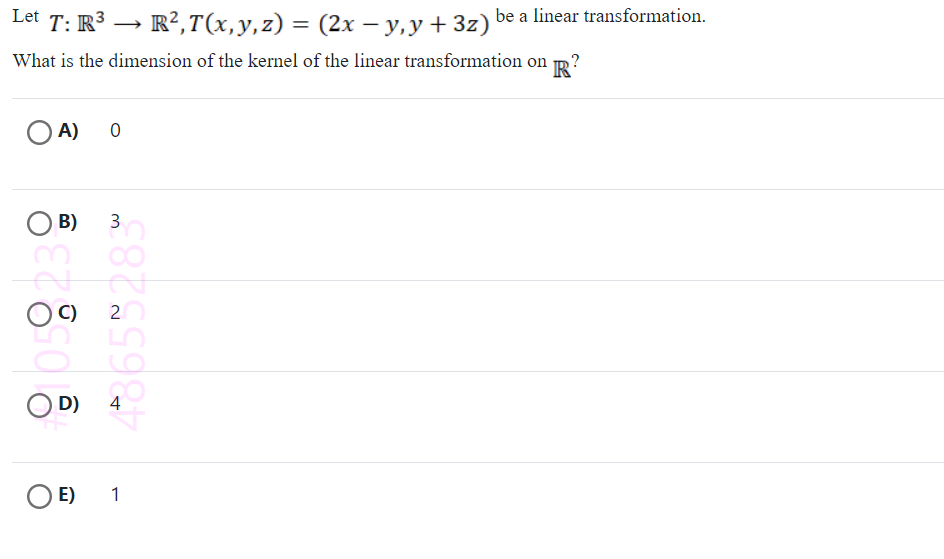 Solved Let T:R3→R2,T(x,y,z)=(2x−y,y+3z) be a linear | Chegg.com